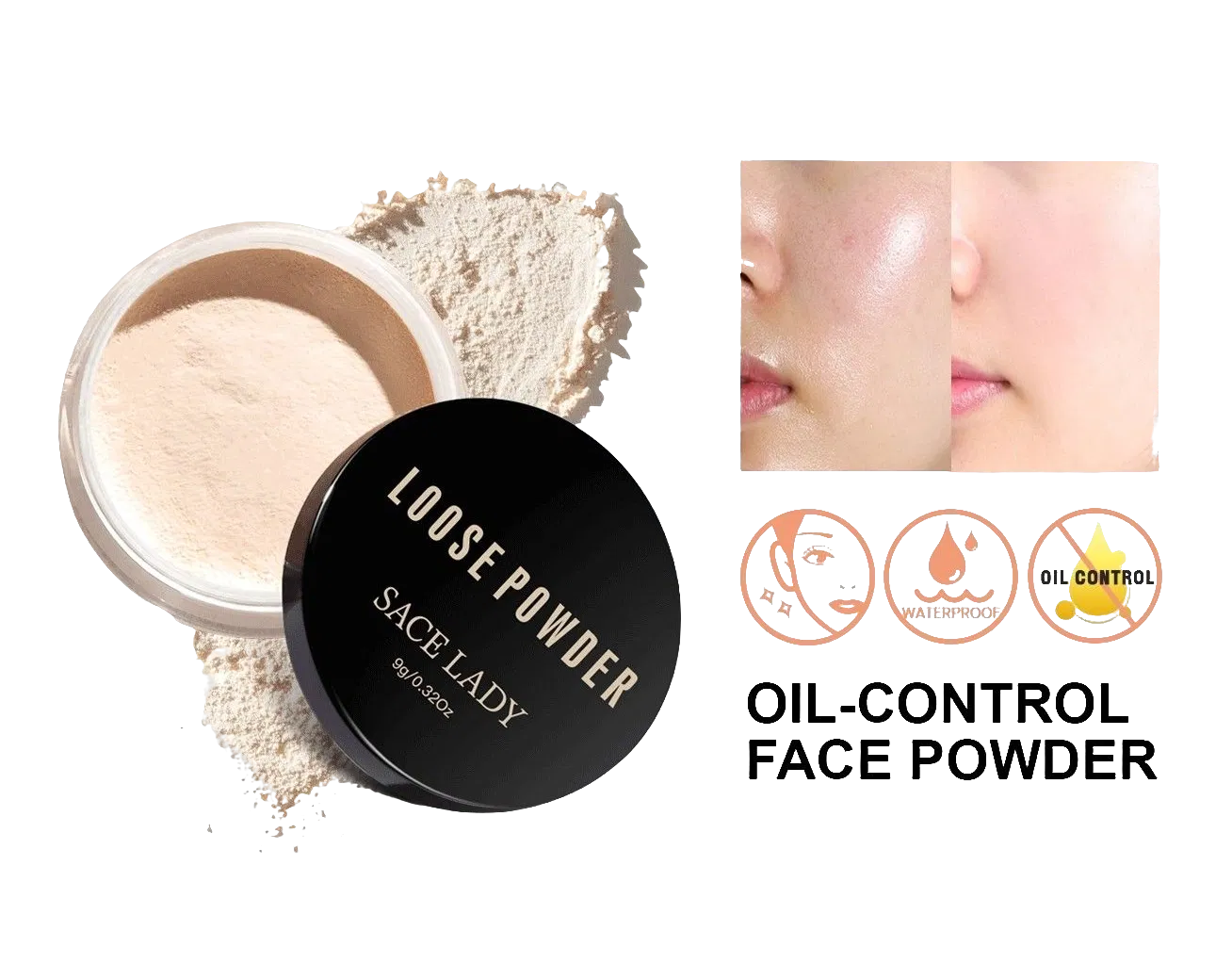 Phấn phủ kiềm dầu siêu mịn chống nước Sace Lady Loose Powder 9g